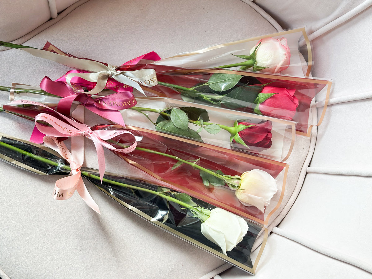 5 single individually wrapped roses – Blossom Moments